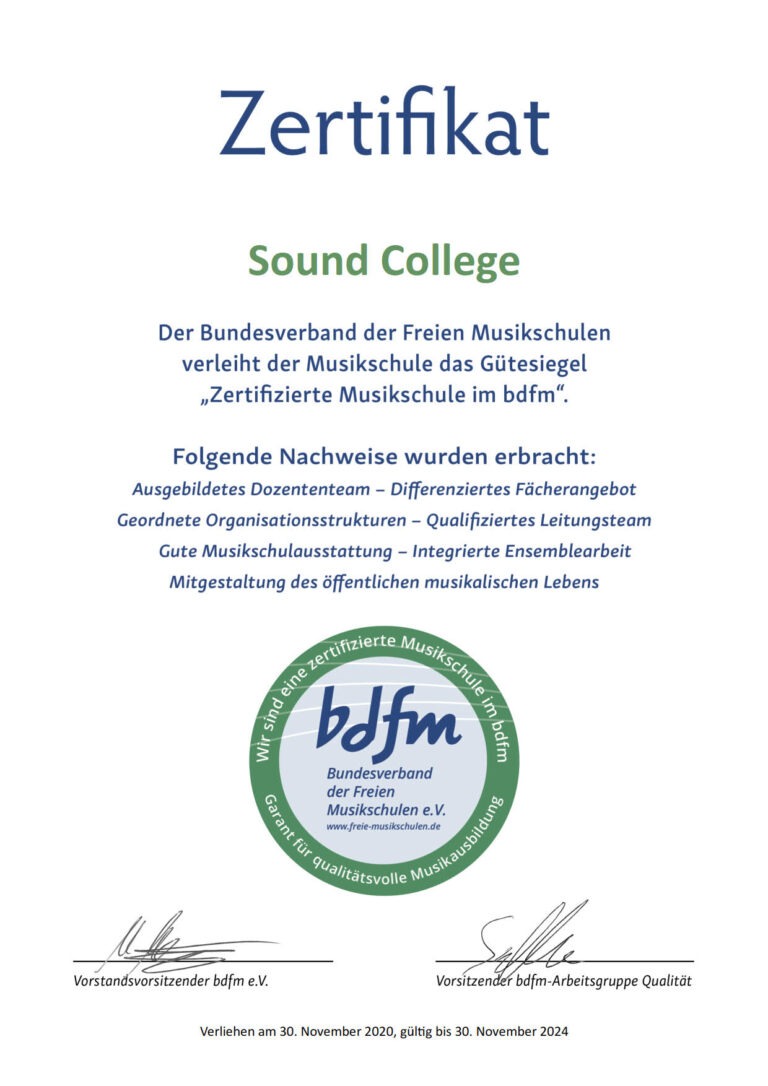Zertifizierung BDFM – Sound College